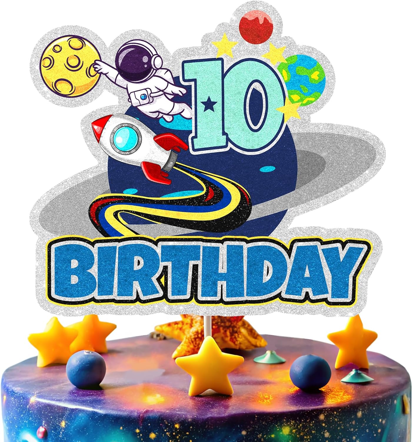 Amazon.com: 10th Space Cake Topper,Space cake Topper Outer space Themed ...