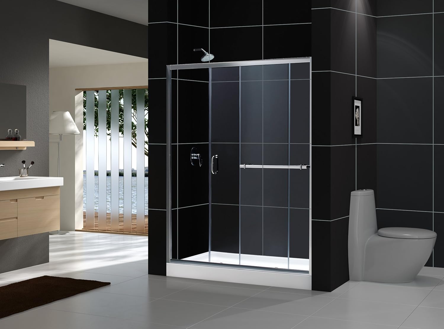 Infinity Sliding Door Shower Set with Center Drain Amazon Base Finish ...