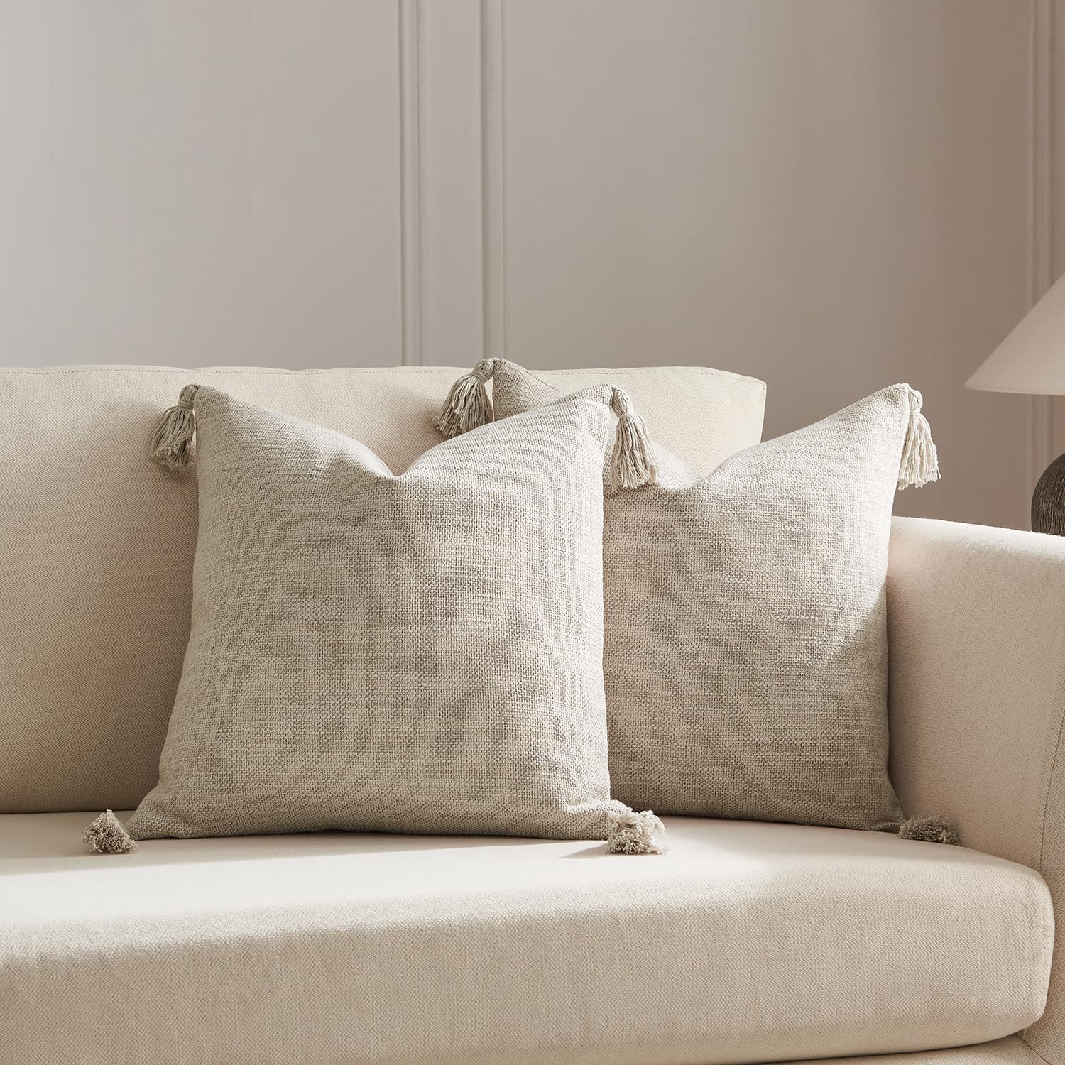 Amazon.com: Meekio Set of 2 Light Beige Pillow Covers 18 x 18 inches ...