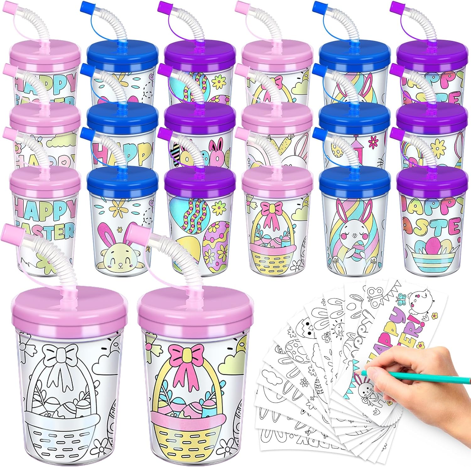 Amazon.com: Tisancy 24 Pcs DIY Easter Coloring Cups for Kids Bulk 10 oz ...