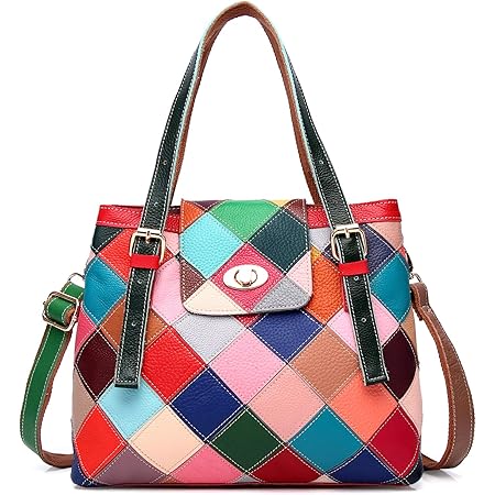 Segater® Women's Multicolor Tote Handbag Genuine Leather Color matching ...