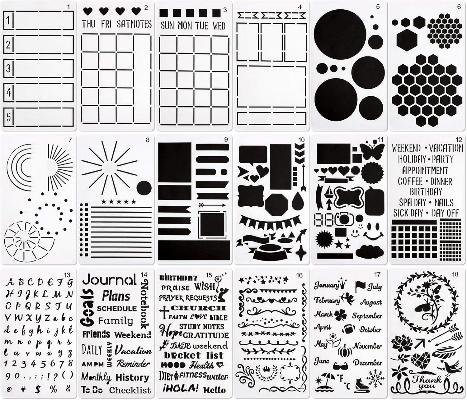 Amazon.com: 18 pcs Journal Stencil Set, Reusable Plastic Planner Bullet ...