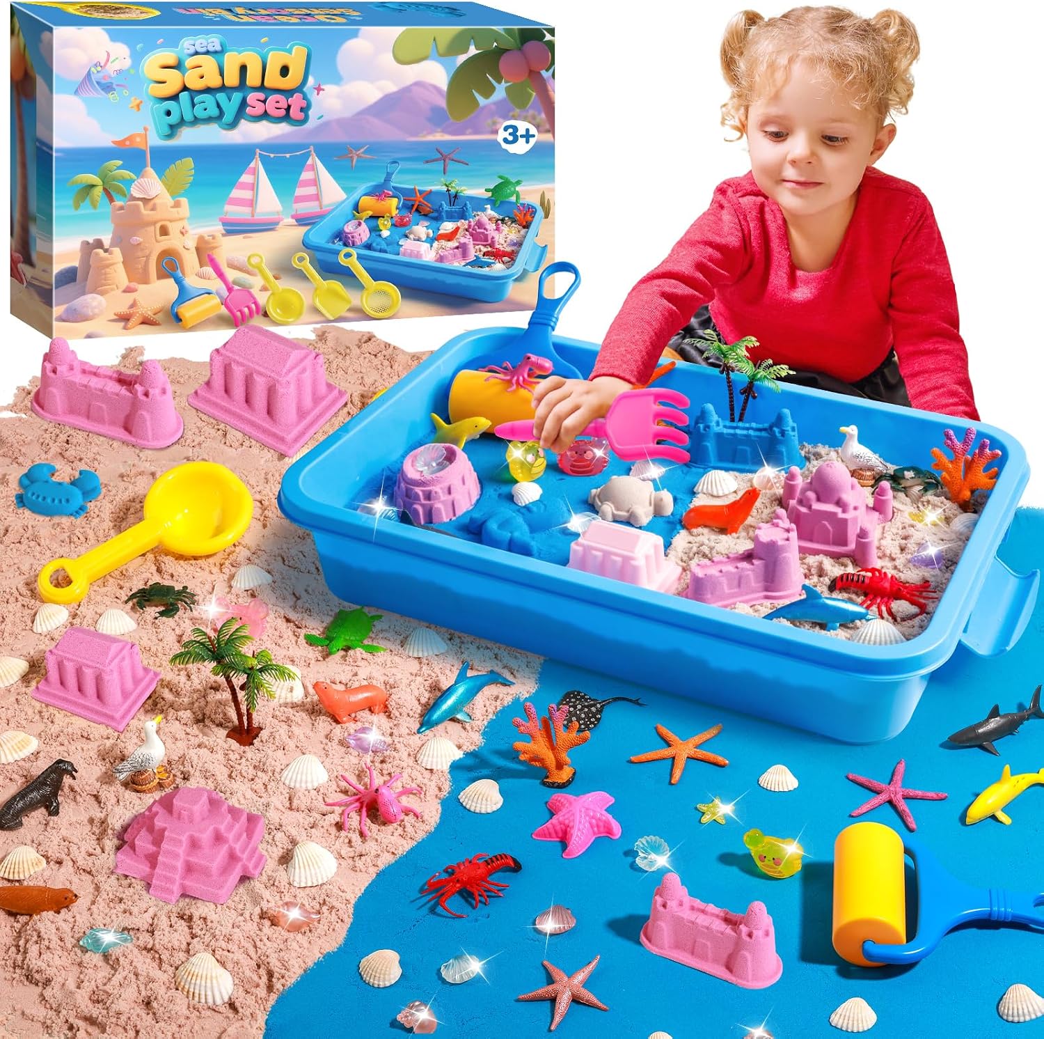 twoonto Play Sand Art Kit, Ocean Sensory Bin with 3.3lbs Color Sand ...