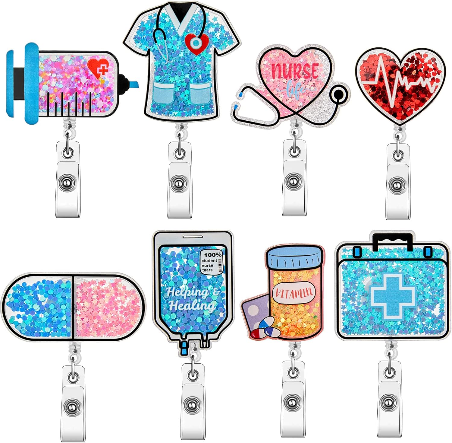 Amazon.com : Teling 8 Pcs Glitter Nurse Badge Holder with Alligator ...