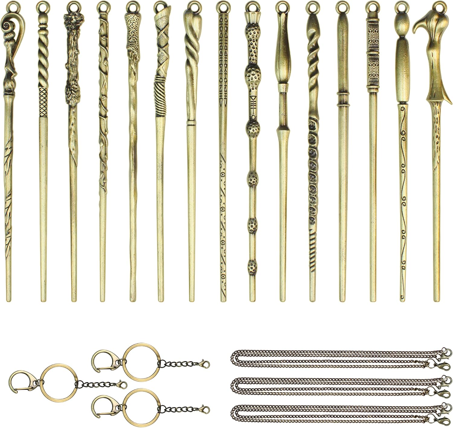 Amazon.com: Mini Magic Wand Set 15PCS Wizard Keychain Necklace ...