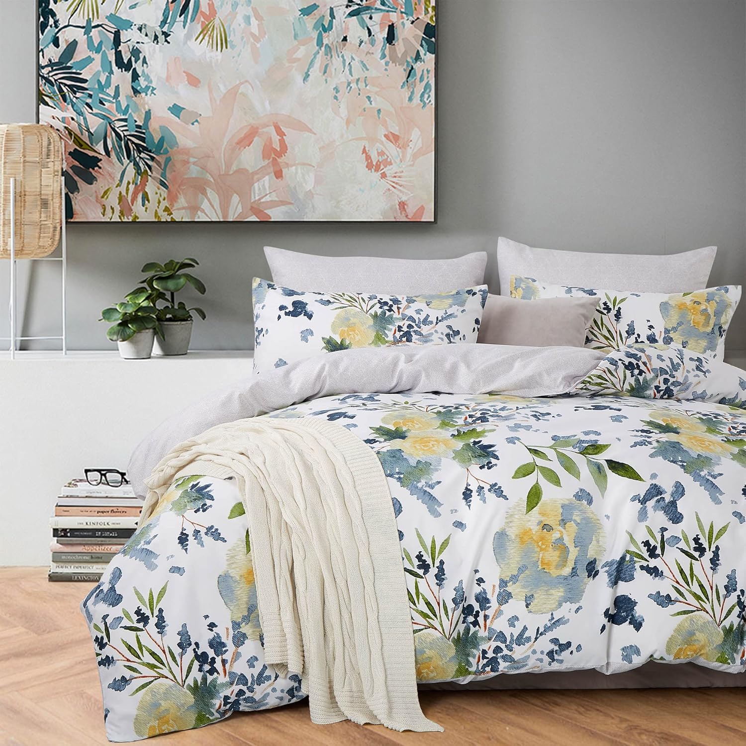 Luxton Floral Leaf Quilt Cover Set, Double Size 3pcs Daralis Yellow ...