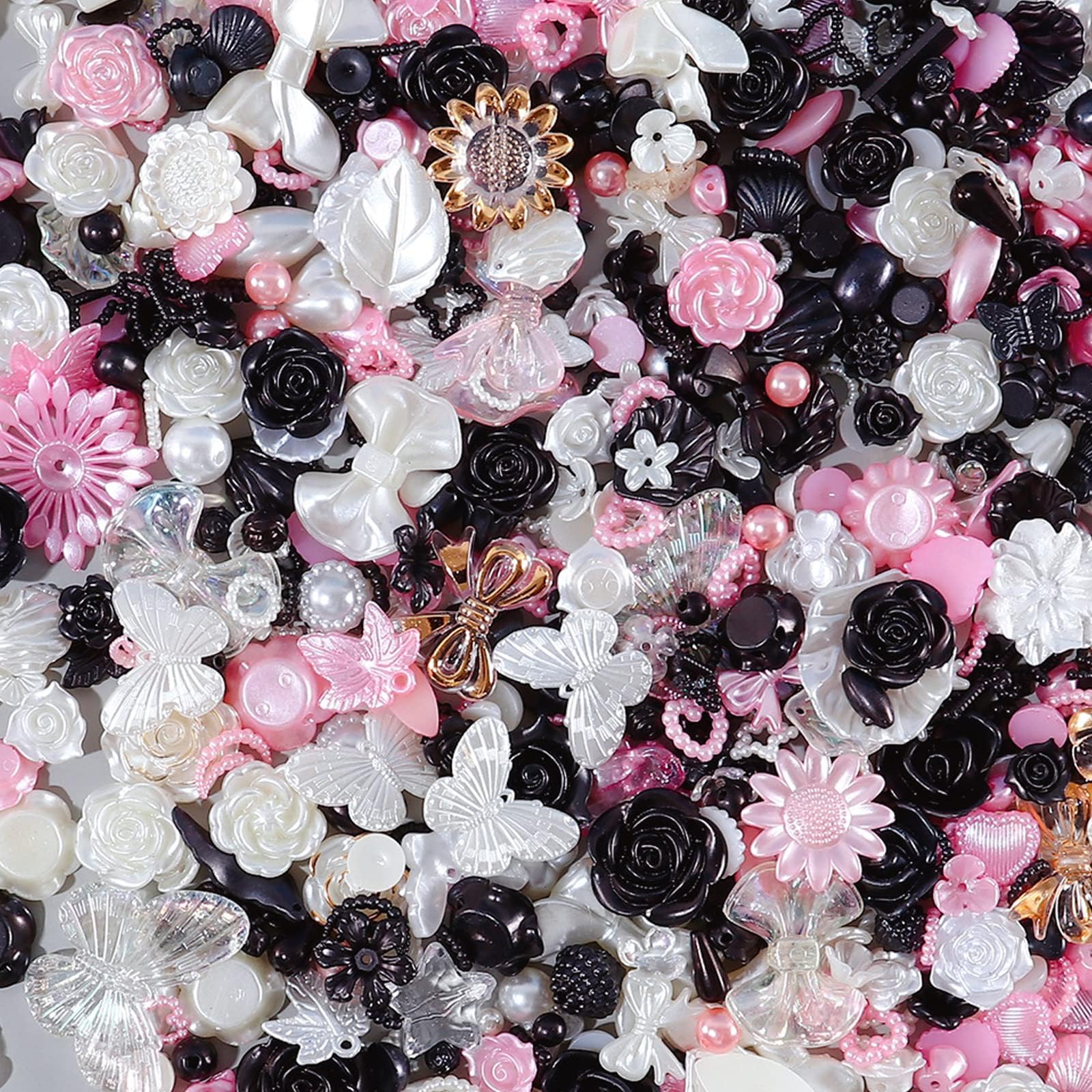 Amazon.com: 250PCS 3D Flatback Resin Beads Black Pink White Resin ...