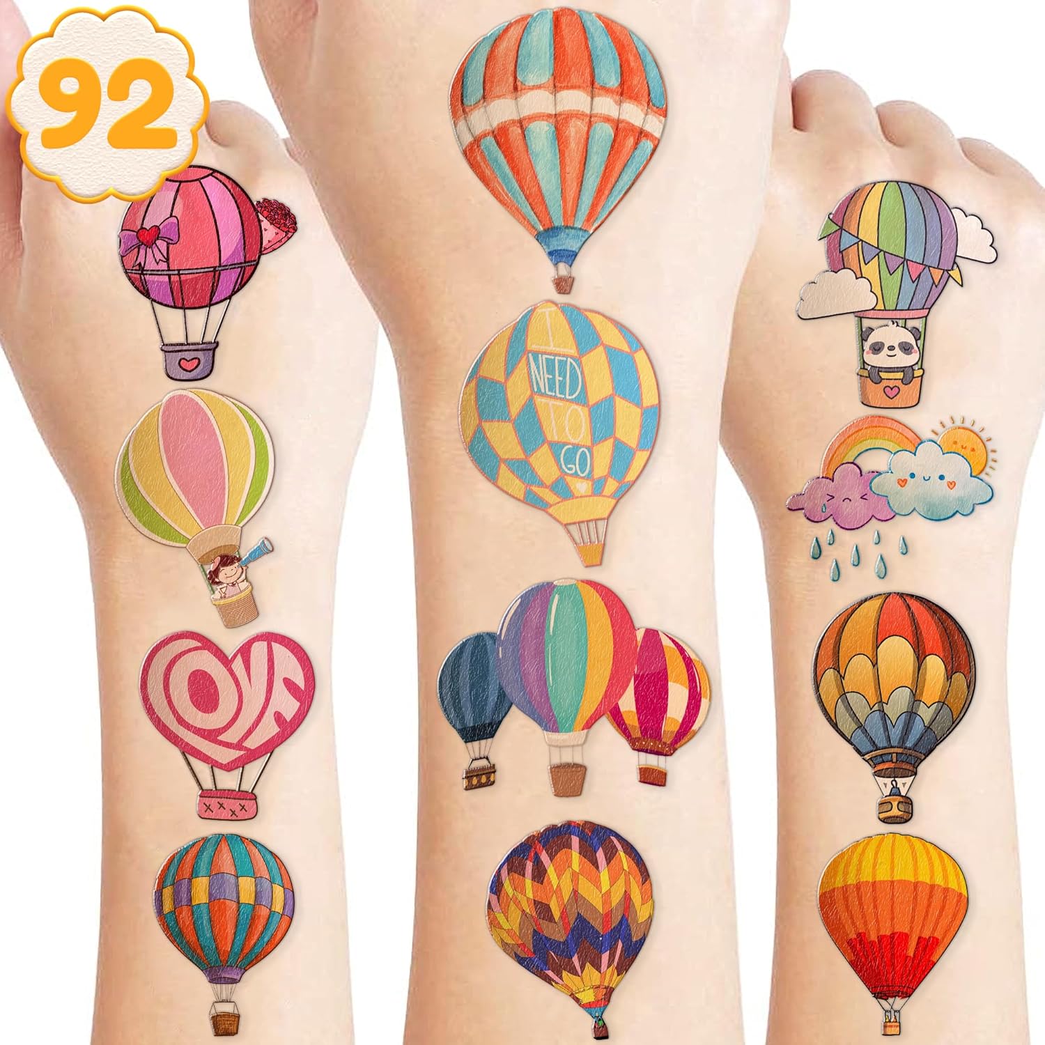 Amazon.com : Hot Air Balloon Temporary Tattoos Stickers - 8 Sheets ...