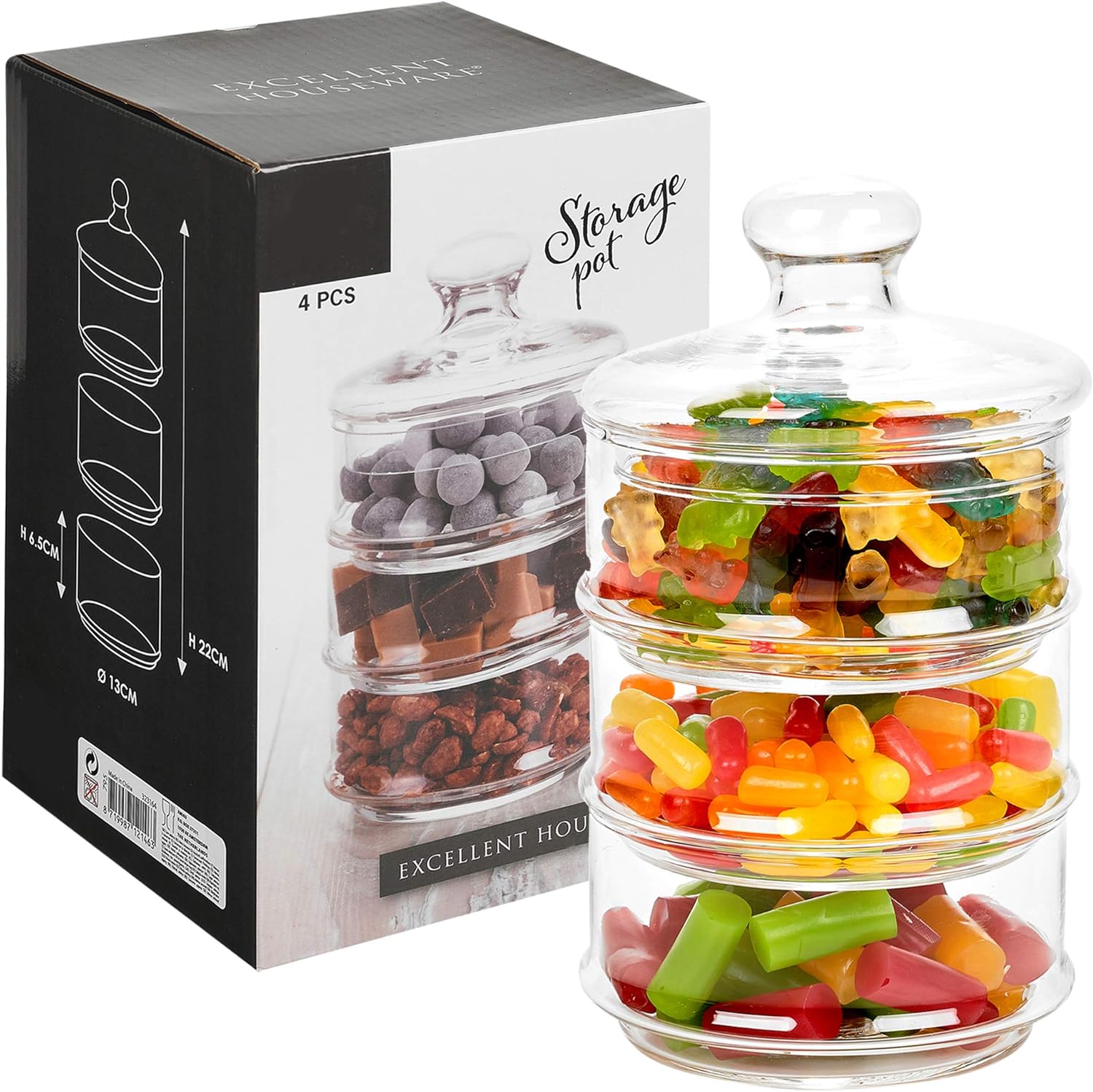 3 Tier Glass Stackable Stylish Decorative Sweet Candy Jar Container ...