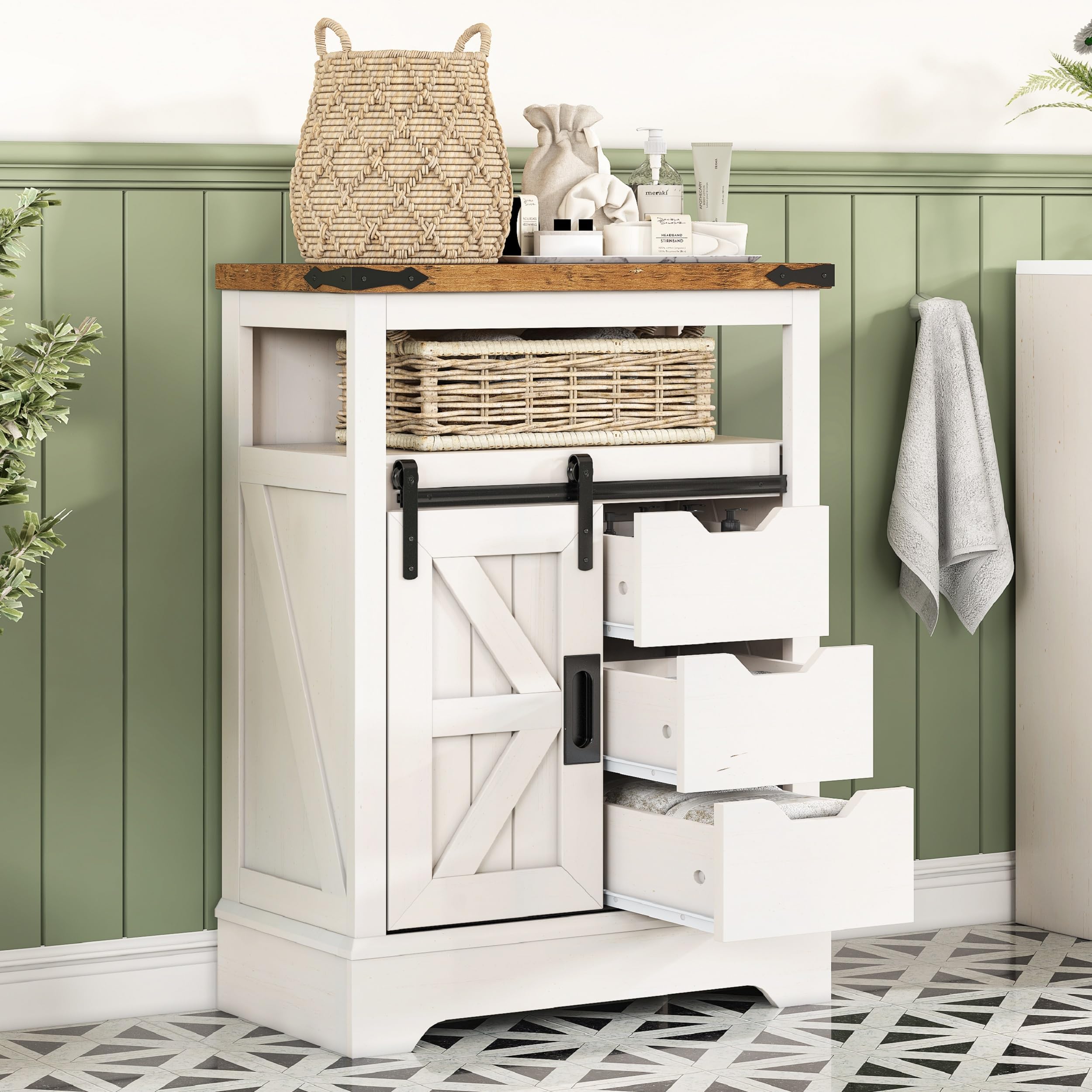 Amazon.com: OKD Bathroom Floor Cabinet, Farmhouse Storage Cabinet with ...