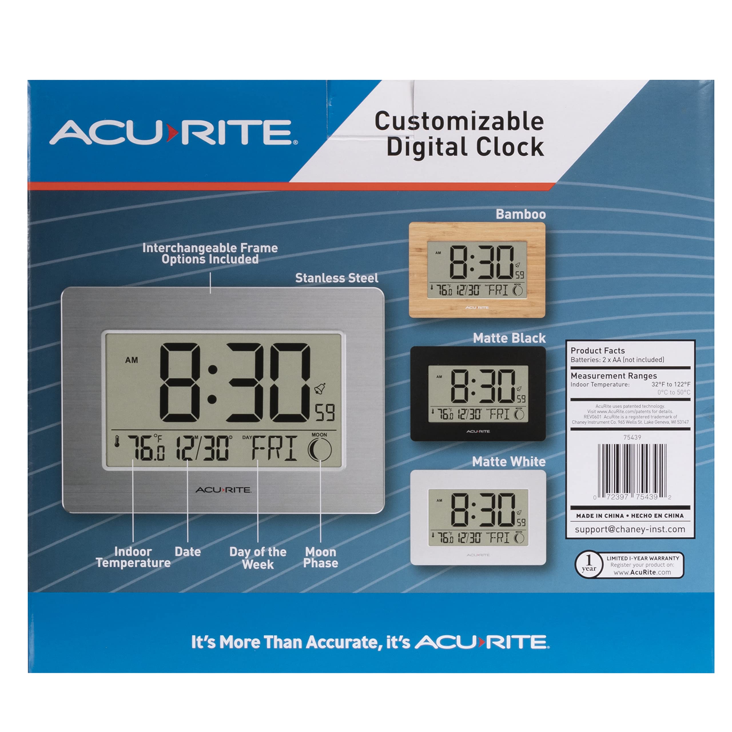 AcuRite Wireless Digital Wall/Tabletop Clock with 4 Interchangeable ...