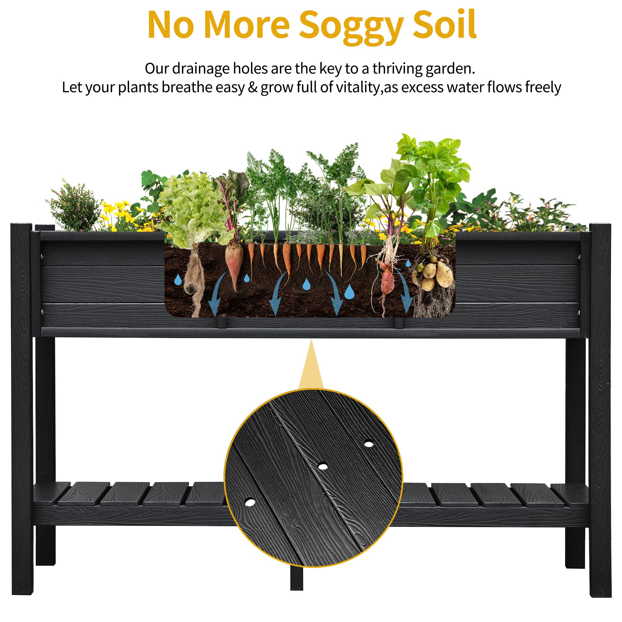 Snapklik.com : DWVO 48x18x30in Raised Garden Bed Kit, Poly Wood Planter ...