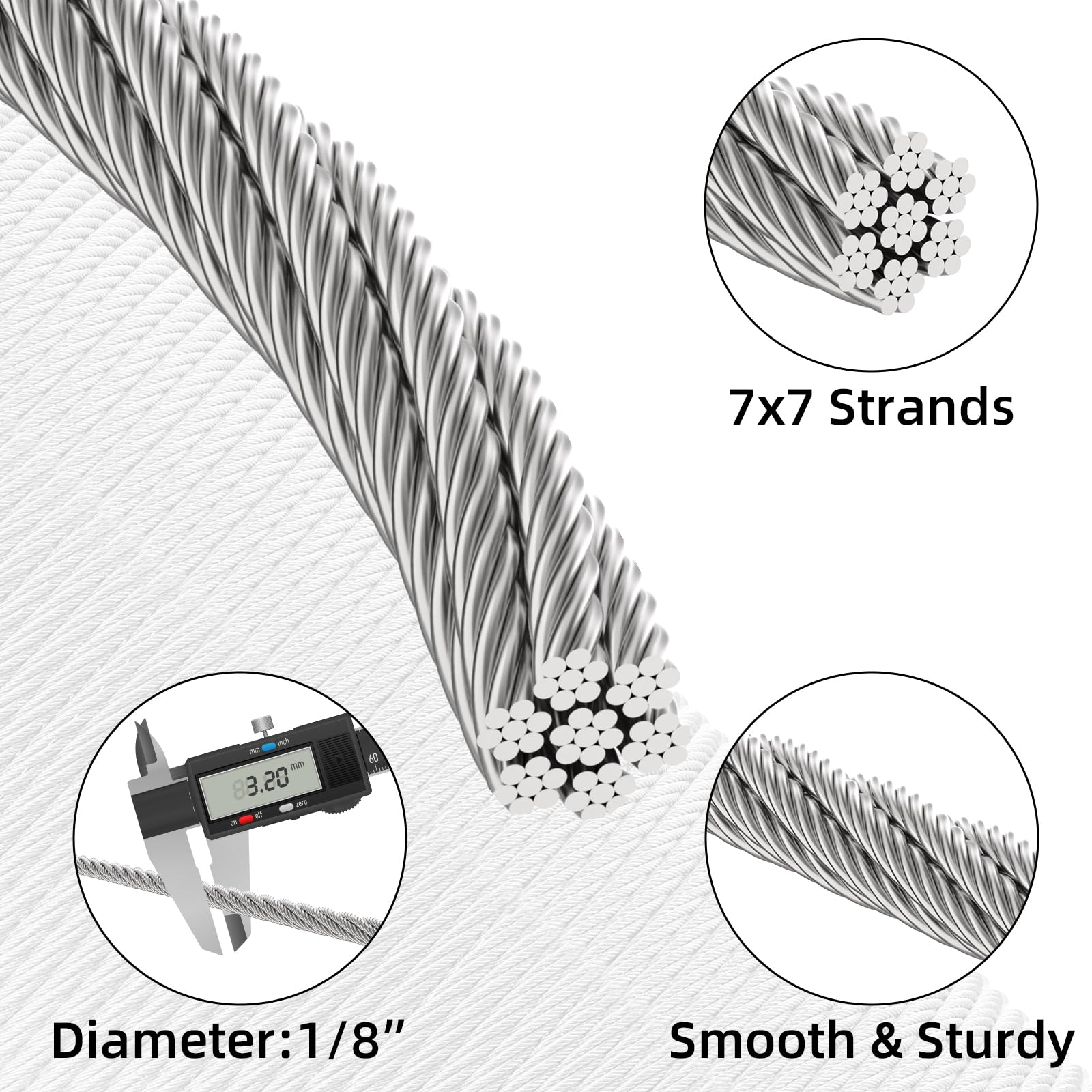 Snapklik.com : RONPOW 1/8 Stainless Steel Cable, 150FT 1/8 Inch Wire ...
