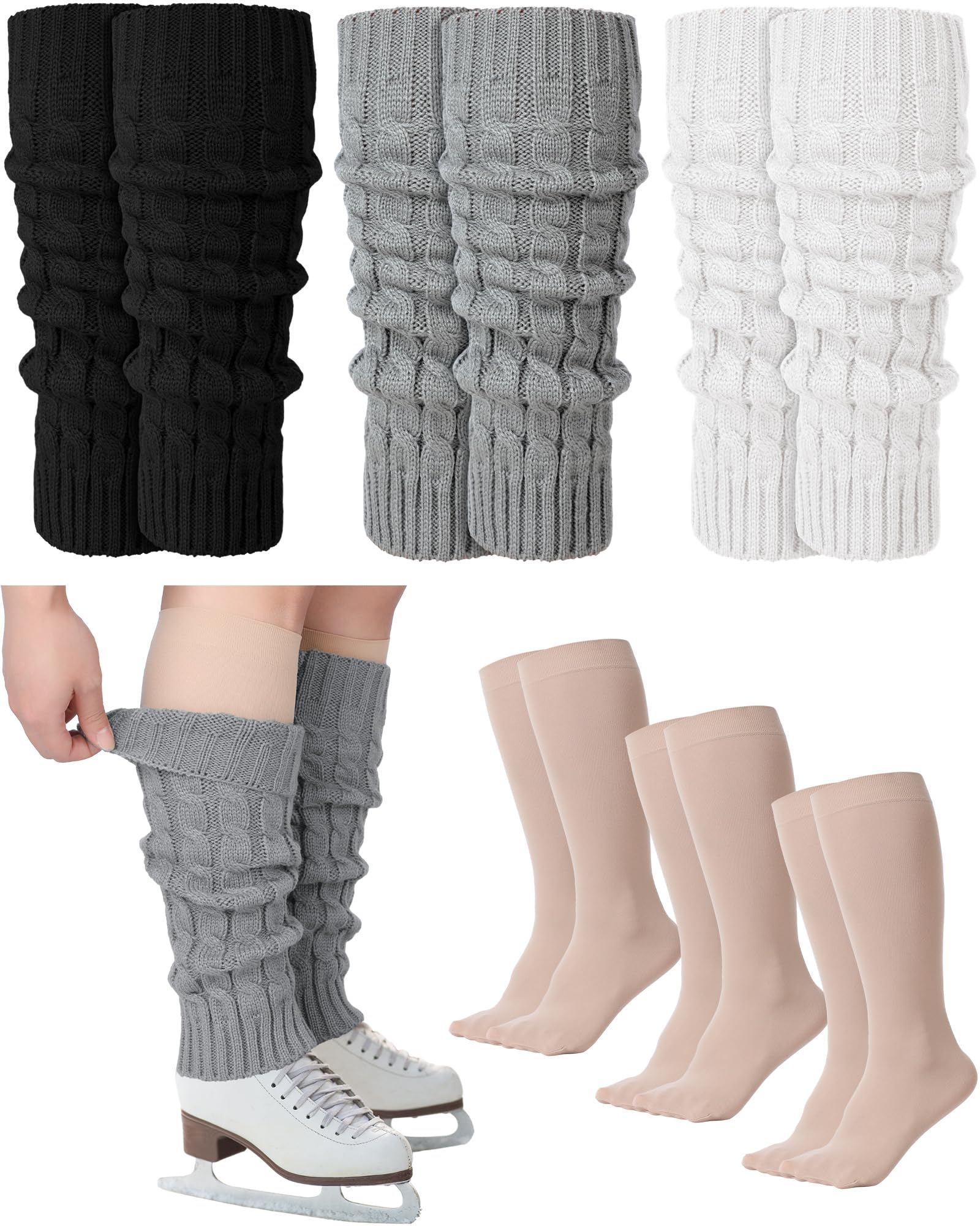 Chuarry 6 Pairs Skating Leg Warmer Sets for Women Girls Knit Long Leg ...