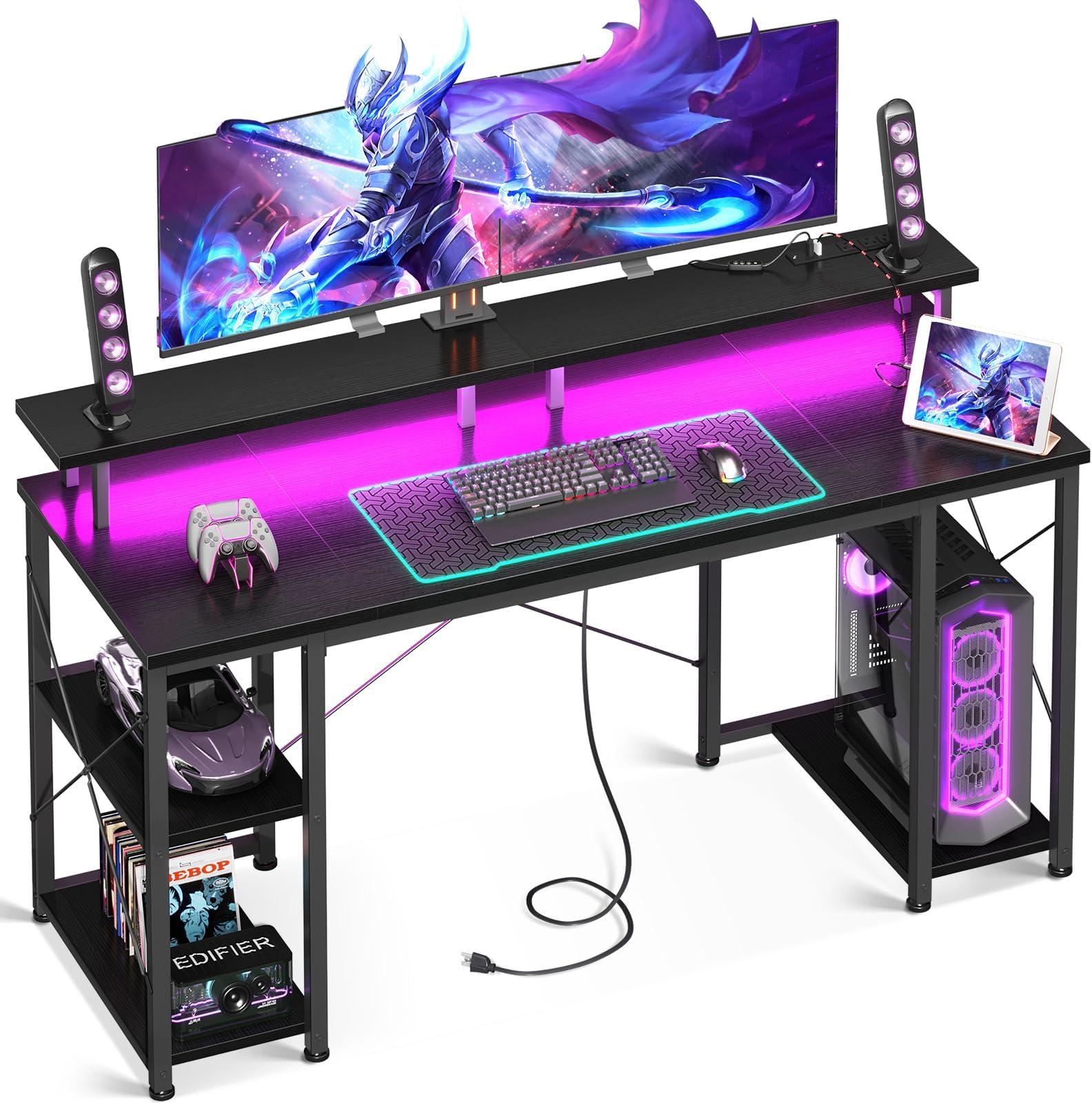 Amazon.com: GTRACING 55 Inch Gaming Desk with LED Lights, Computer ...