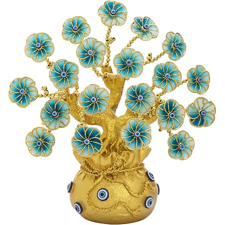 Amazon.com: Blue Evil Eye Money Tree with Painted Golden Buddha Statue ...