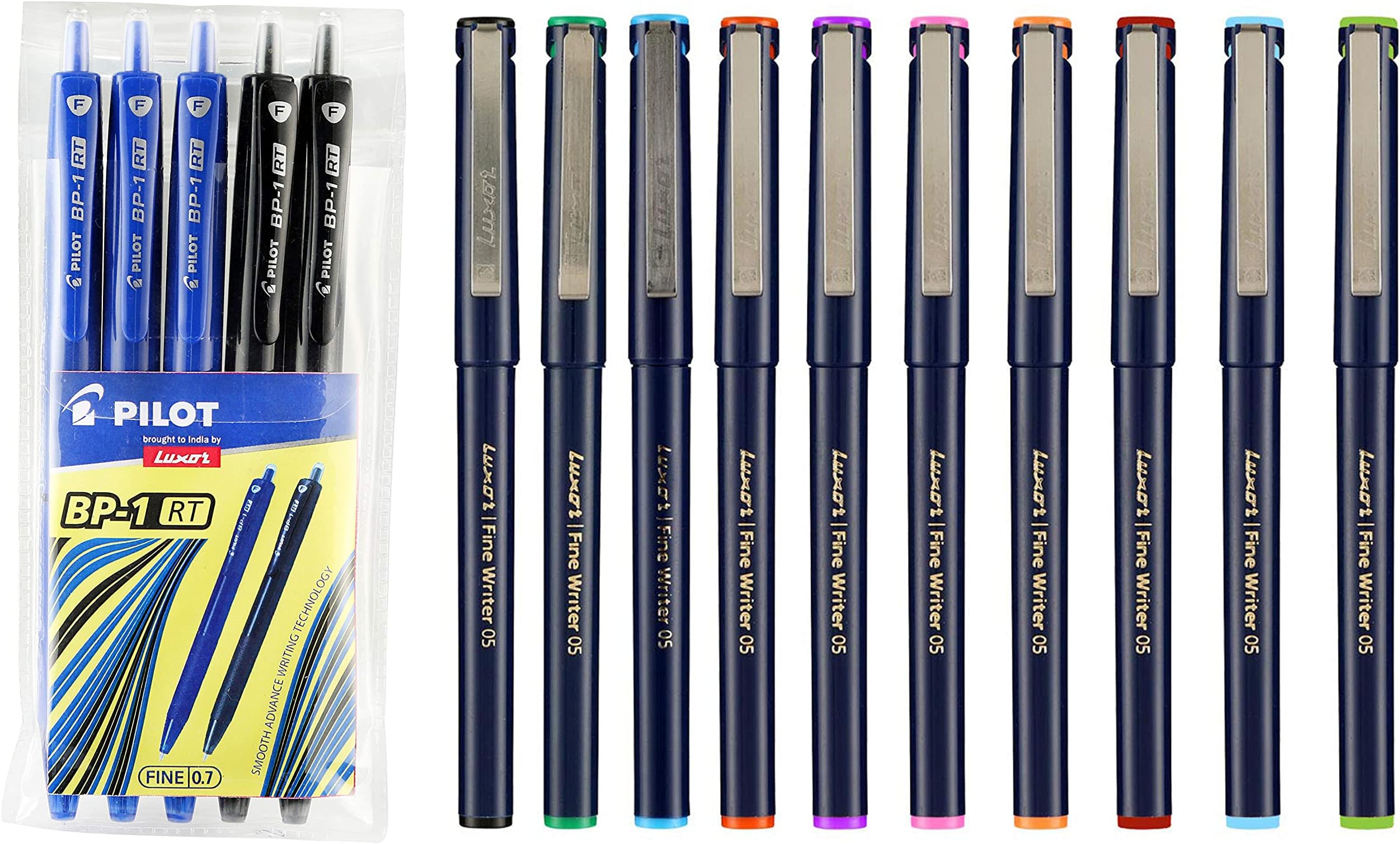 Luxor Finewriter Assorted color (Pack of 10 Pen) & Pilot BP1 Ball Pen ...