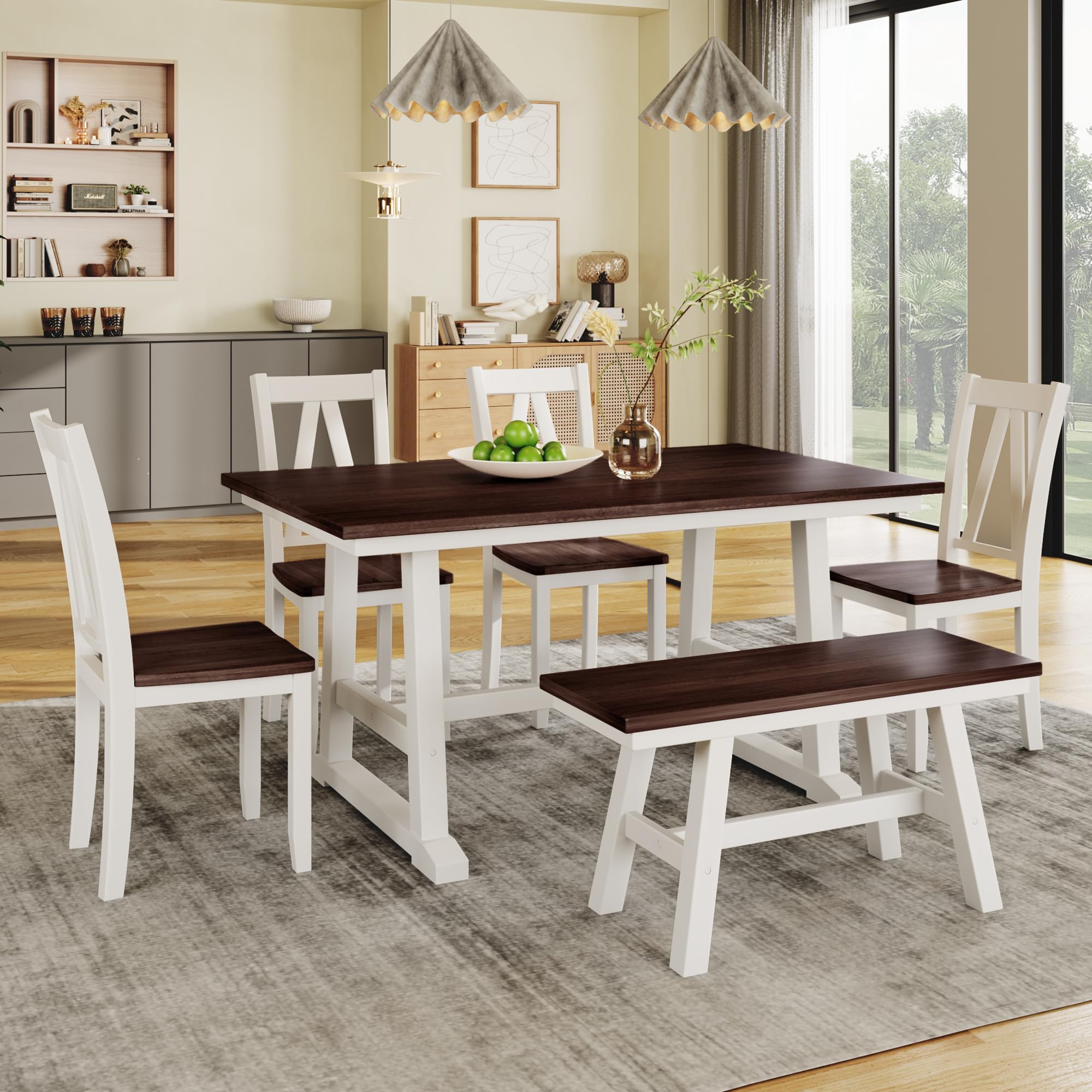 Amazon.com - Merax 6 Piece Kitchen Dining Table Set, Wooden Rectangular ...