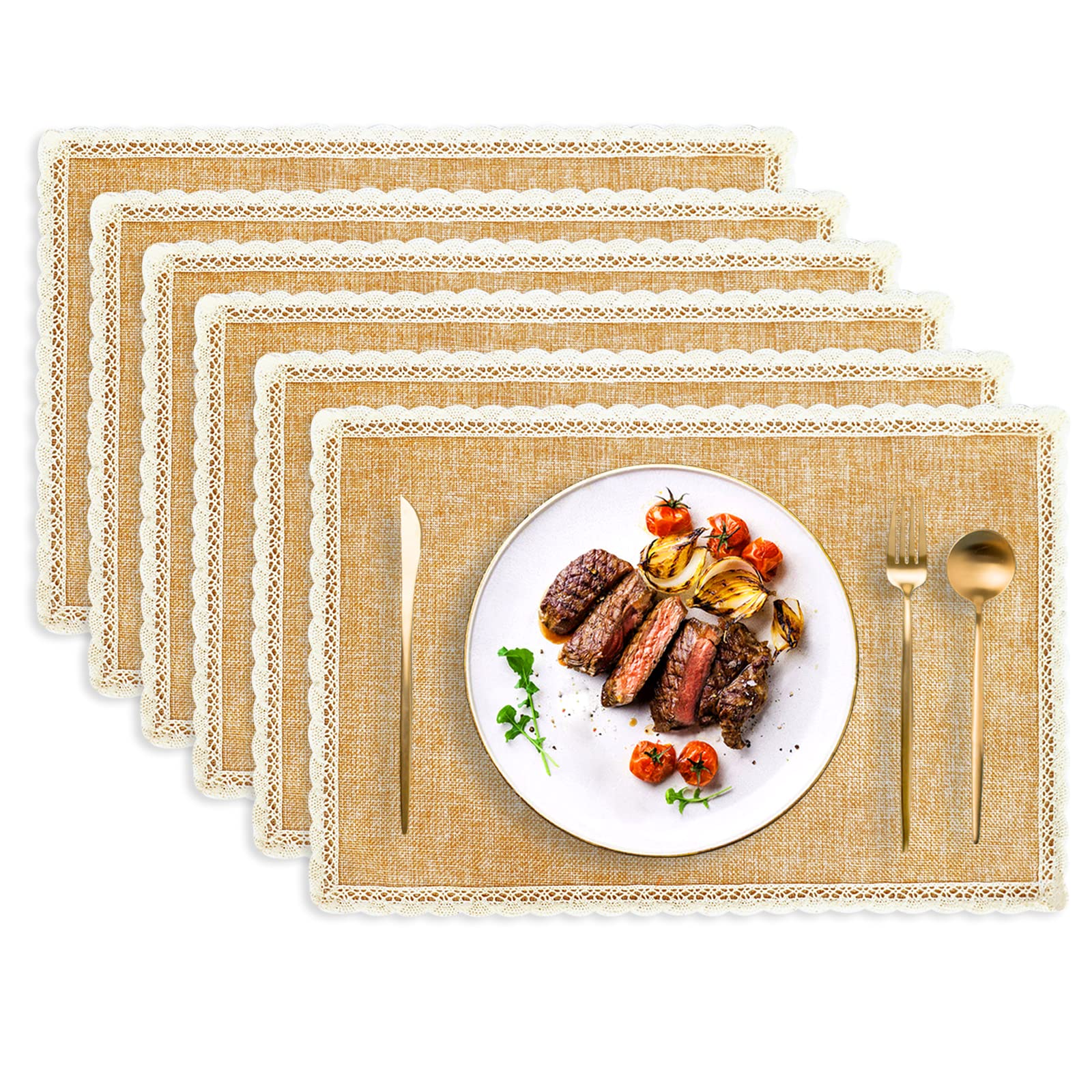 Burlap Placemats, Set of 6 Farmhouse Place Mats, 18x11.6 in Two Layers ...