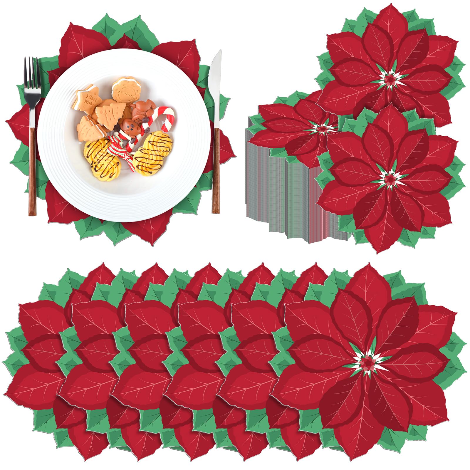 Amazon.com: Sliner 100 Pieces Christmas Poinsettia Paper Placemats 12.6 ...