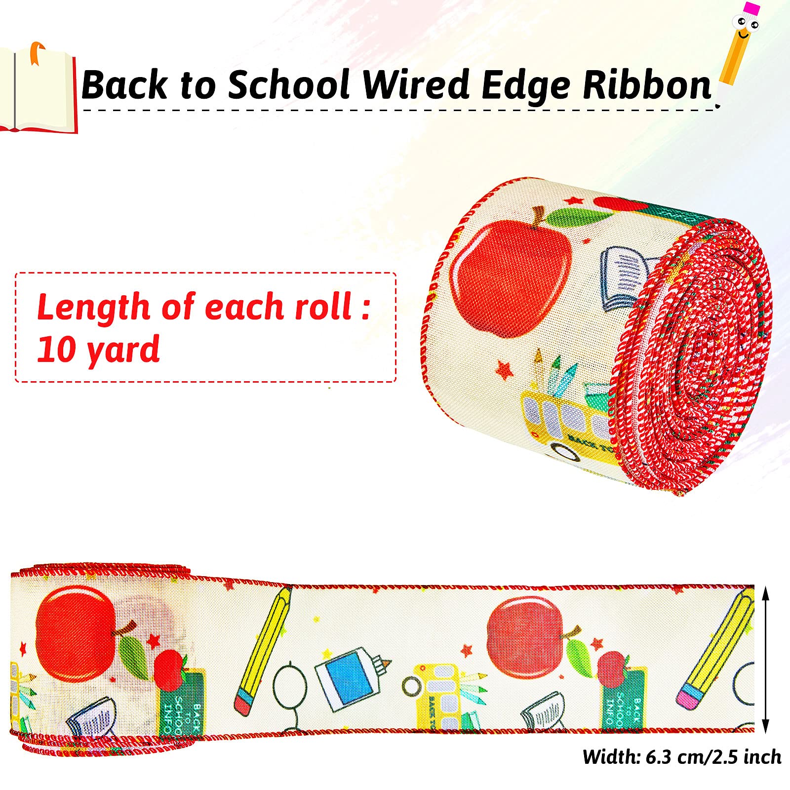 Wired Ribbons For Crafts 4 Rolls 20 Yards School Ribbon Back To School ...