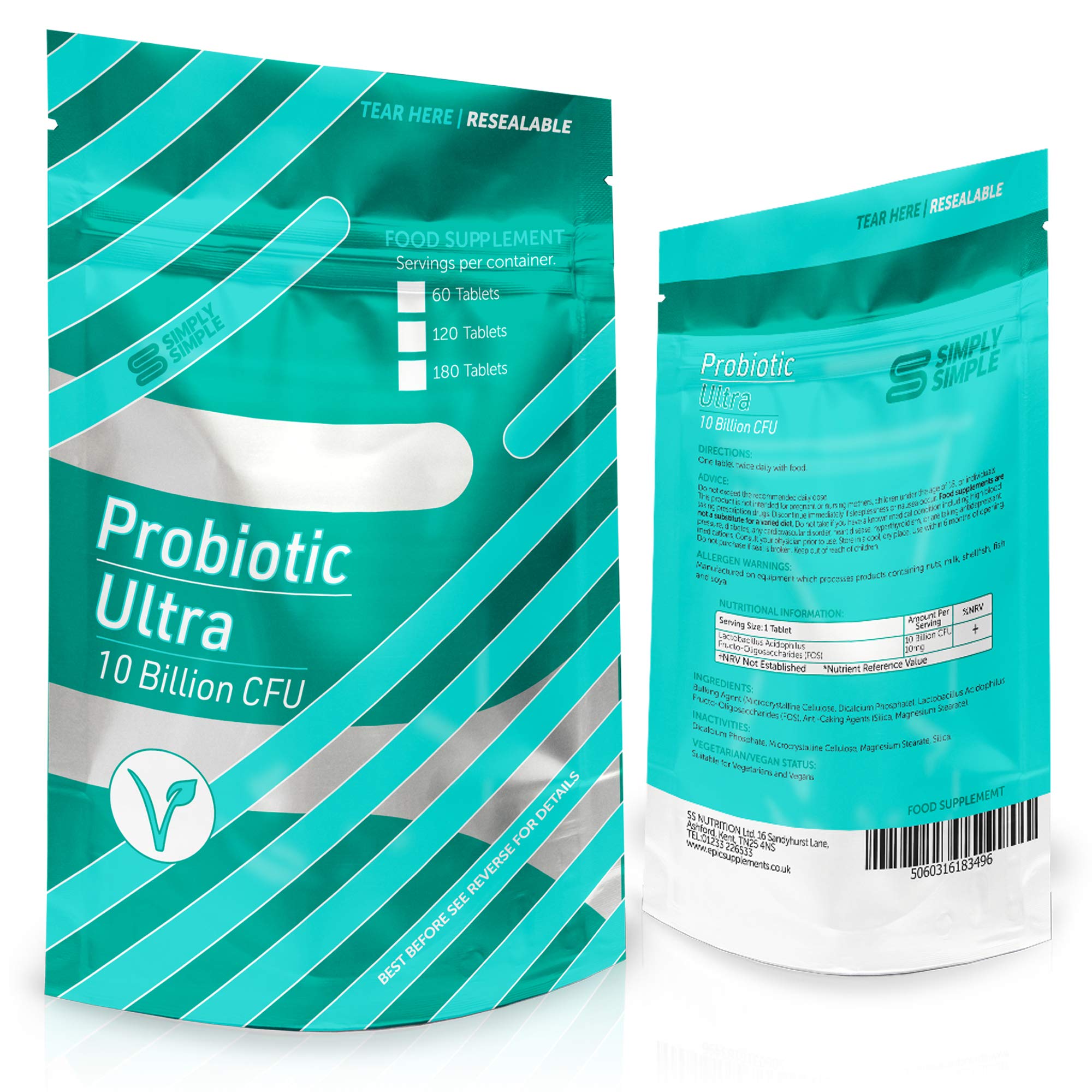 Simply Simple Probiotic 10 Billion CFUS Vegan Safe Lactobacillus ...