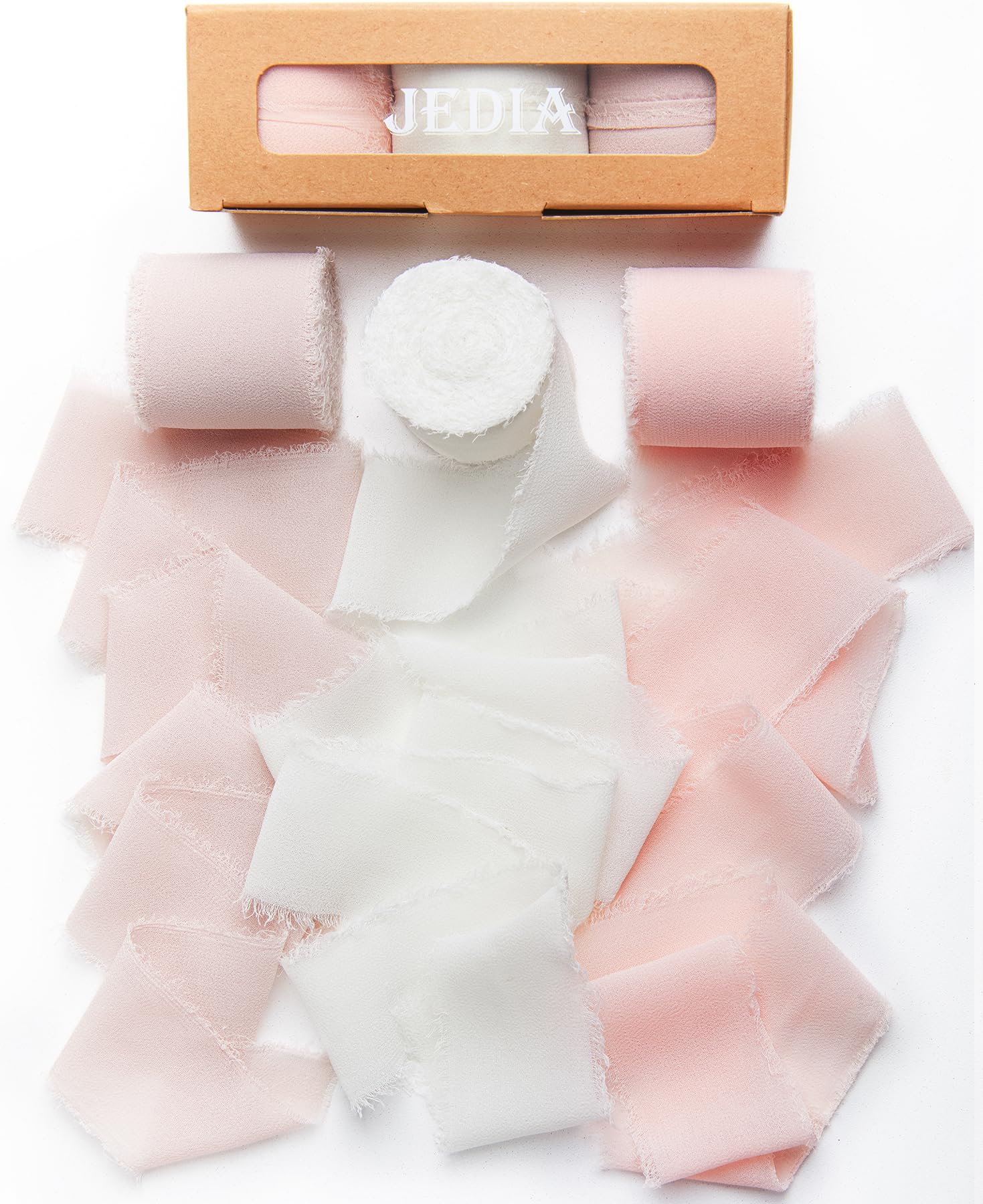 Snapklik.com : Pink Chiffon Ribbon, 6 Rolls Blush Pink Chiffon Silk ...