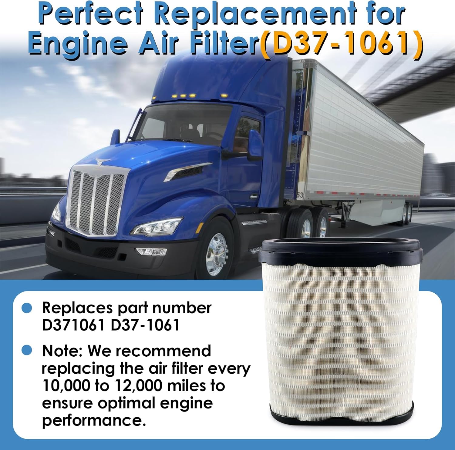 Filtro de aire de motor D37-1061 para Kenworth T680 y 2023 Peterbilt 579, D371061 D37-1061 ...