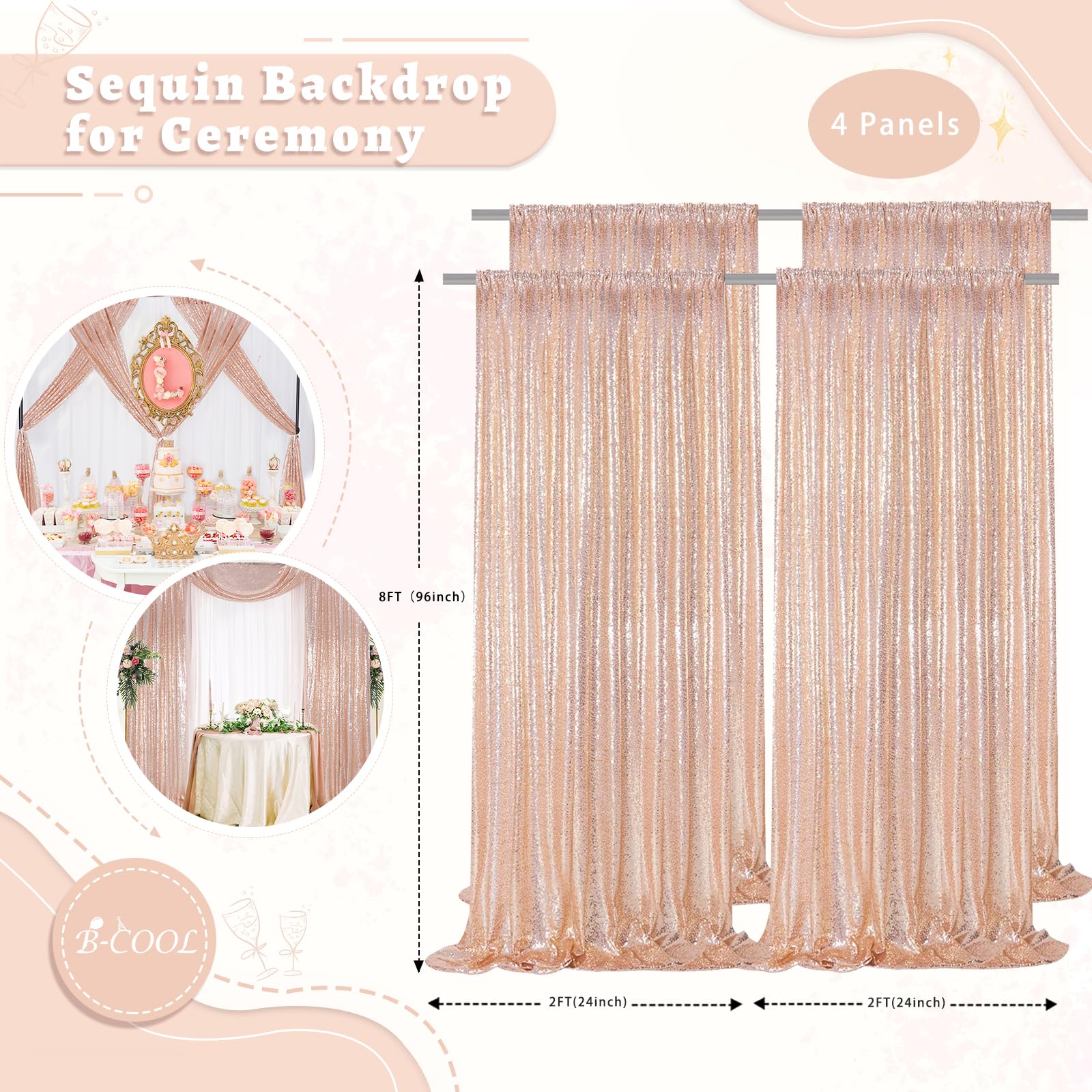 Snapklik.com : B-Cool Rose Gold Sequin Backdrop Curtains 4 Packs ...