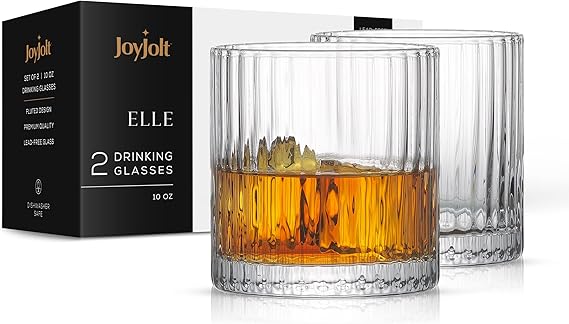 Amazon.com | JoyJolt Fluted Whiskey Glasses – ELLE 10oz Short Drinking ...