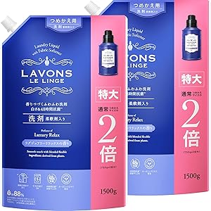 Amazon | 【リニューアル品】 ラボン 柔軟剤入り 洗濯洗剤 ラグジュアリーリラックス [アンバーウッディ] 詰め替え 特大 1500g (× 2) | ラボン(Lavons) | 液体洗剤