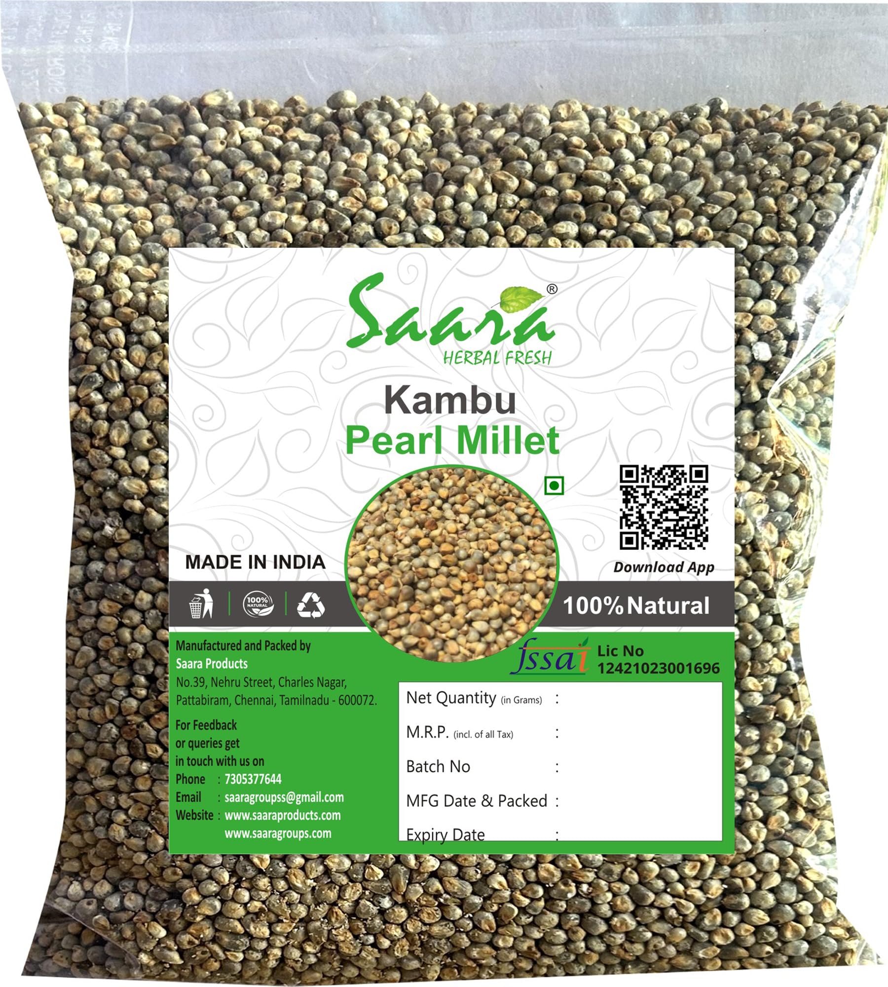 SAARA Pearl Millet Whole Grain, 14.950 Kg | Kambu Cleaned| Bajra ...