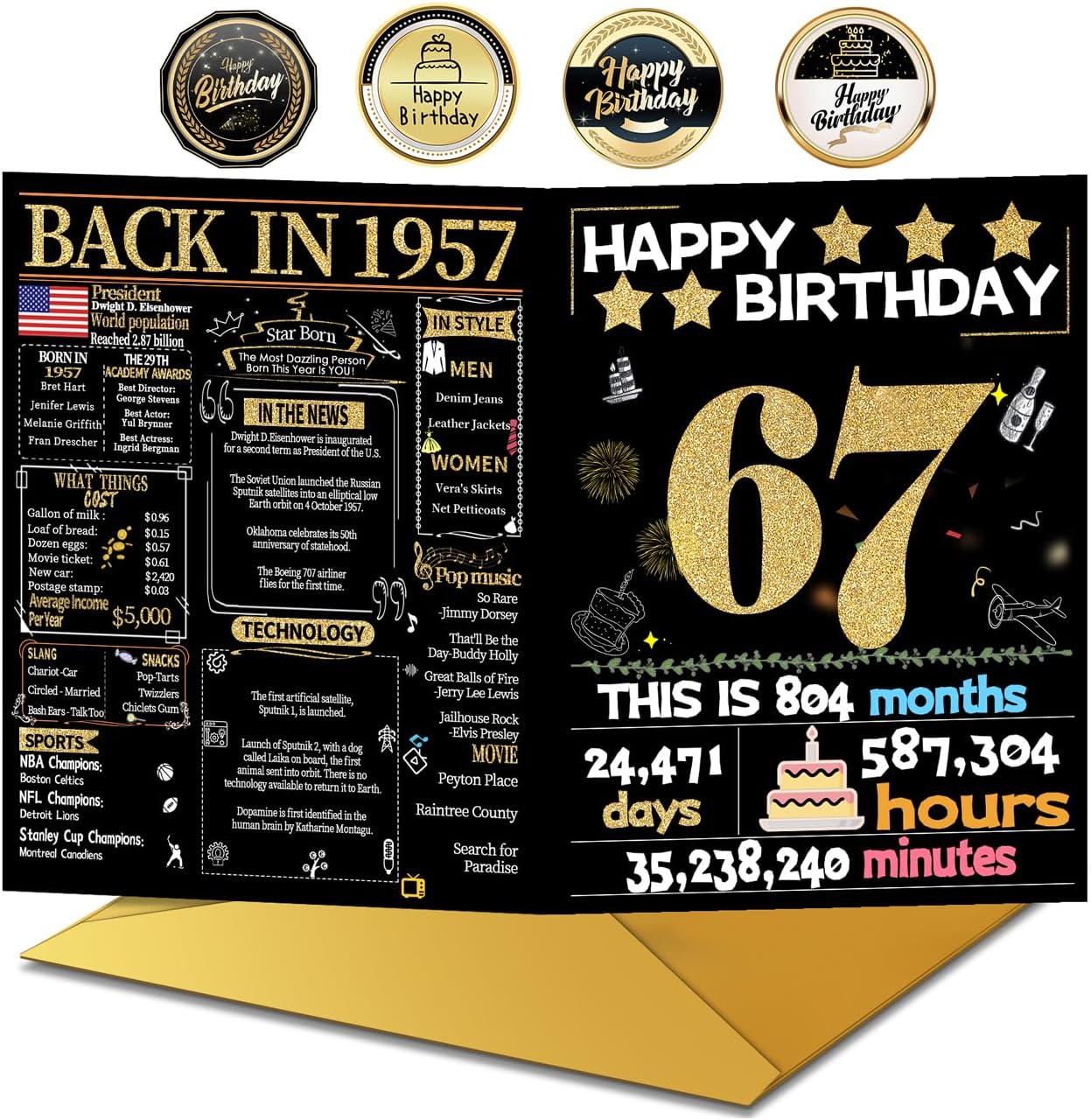 Amazon.com : Joycard 67th Birthday Card with Envelope, 67th Birthday ...