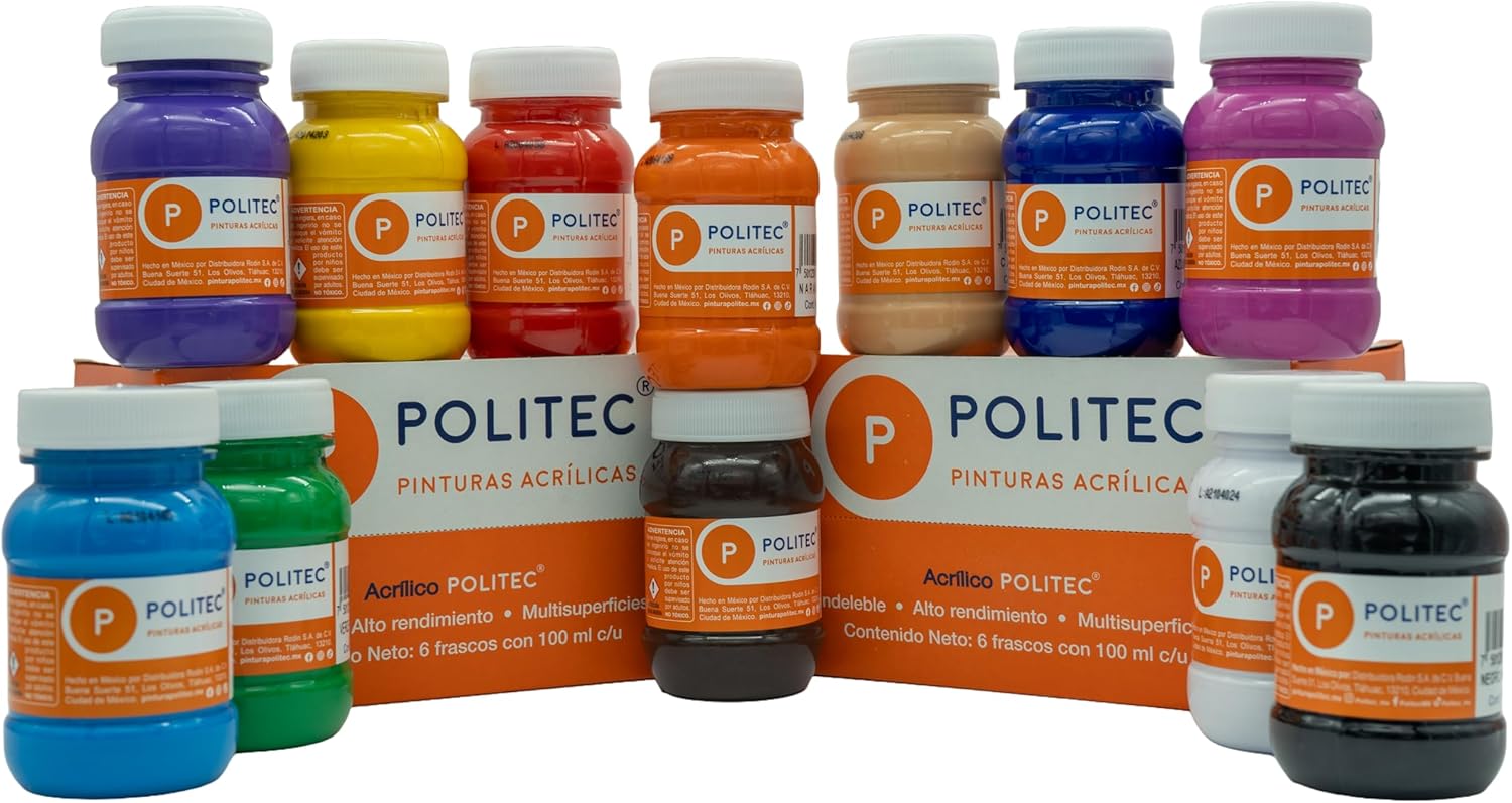 Set Pinturas Acrilicas Politec 12 Piezas 100ml : Amazon.com.mx: Hogar y Cocina