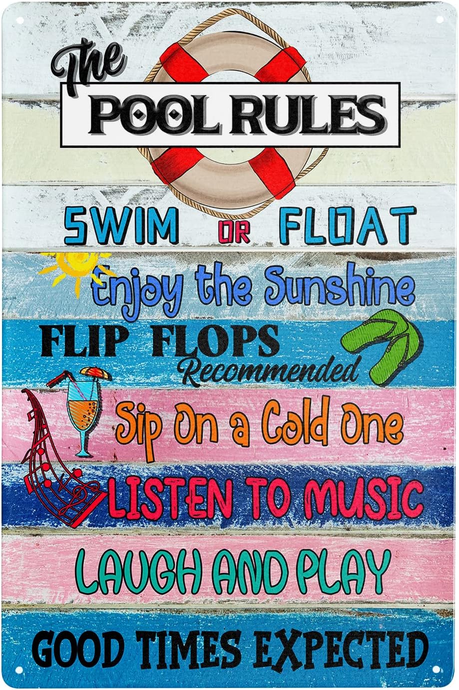 Buy Pool Rules Metal Sign 12"x 8" Fun Pool Signs For Swimming Pool ...