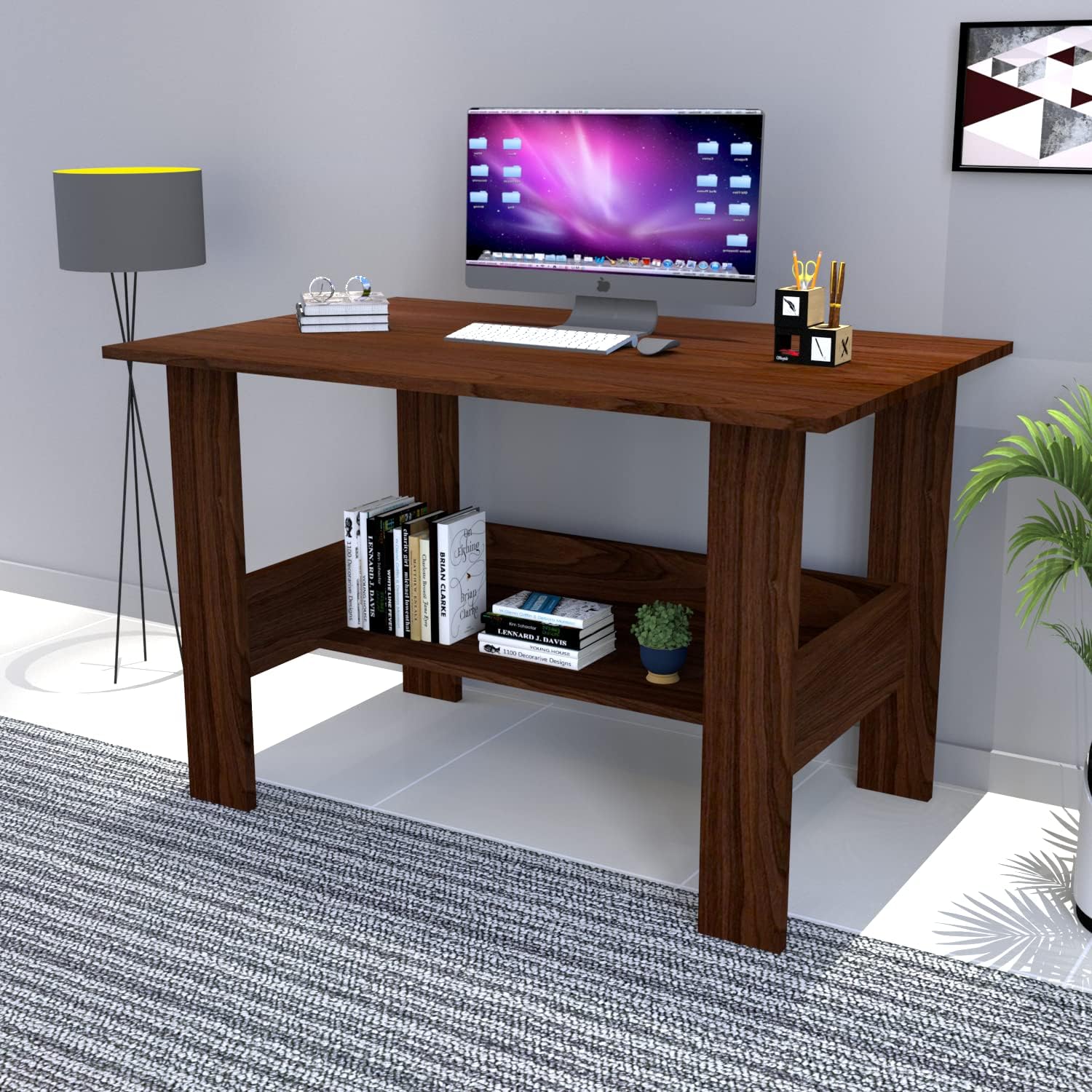 KVS Furniture Engineered Wood Computer Desk with One Tier Shelves ...