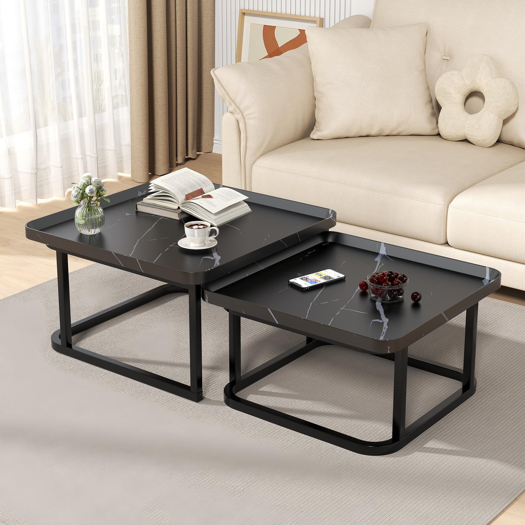Coffee Table Nesting Nesting Coffee Table Set - 2-Piece Square Tables ...
