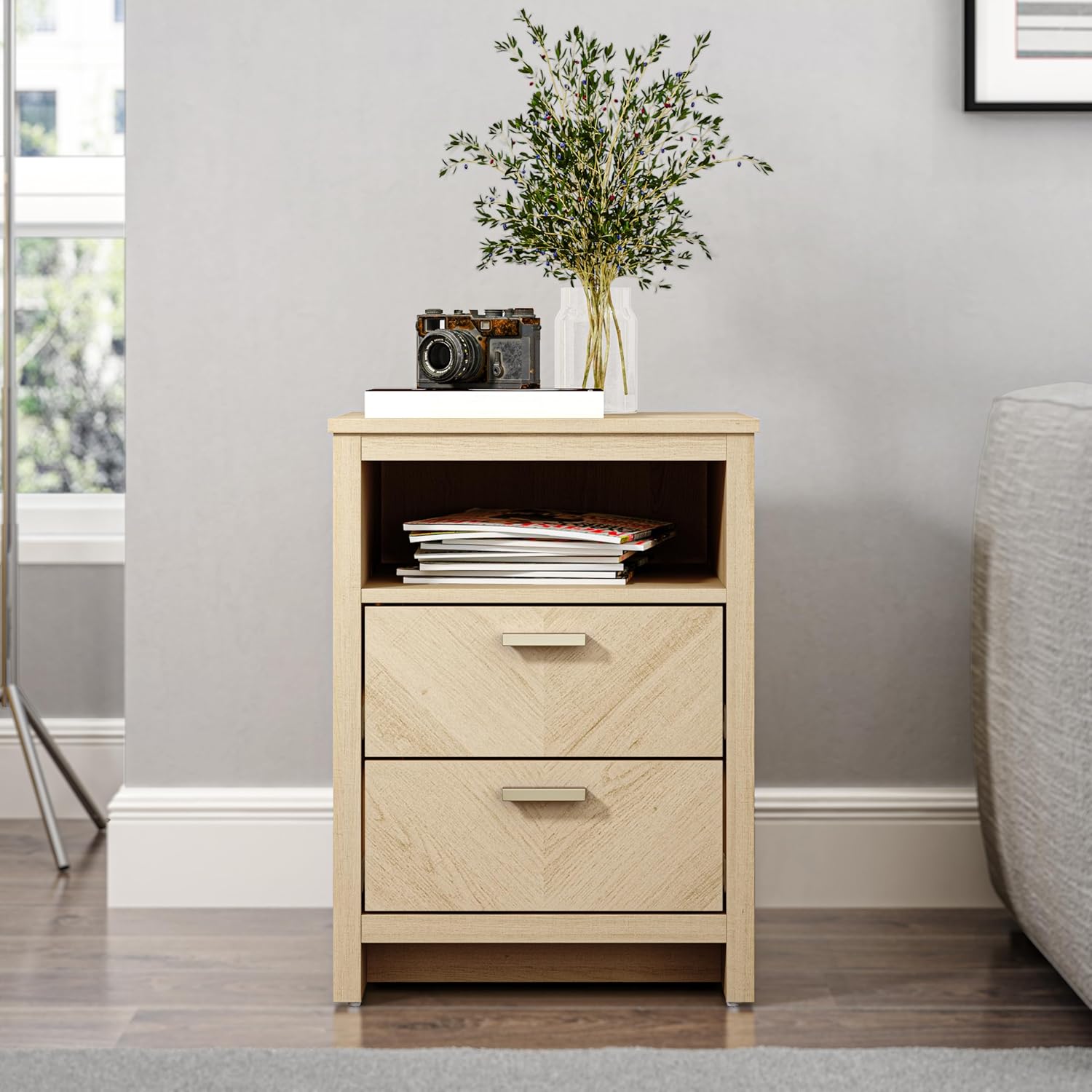 Galano Bonny 2 Drawer Bedside with Open Shelf - Organizers and Storage ...