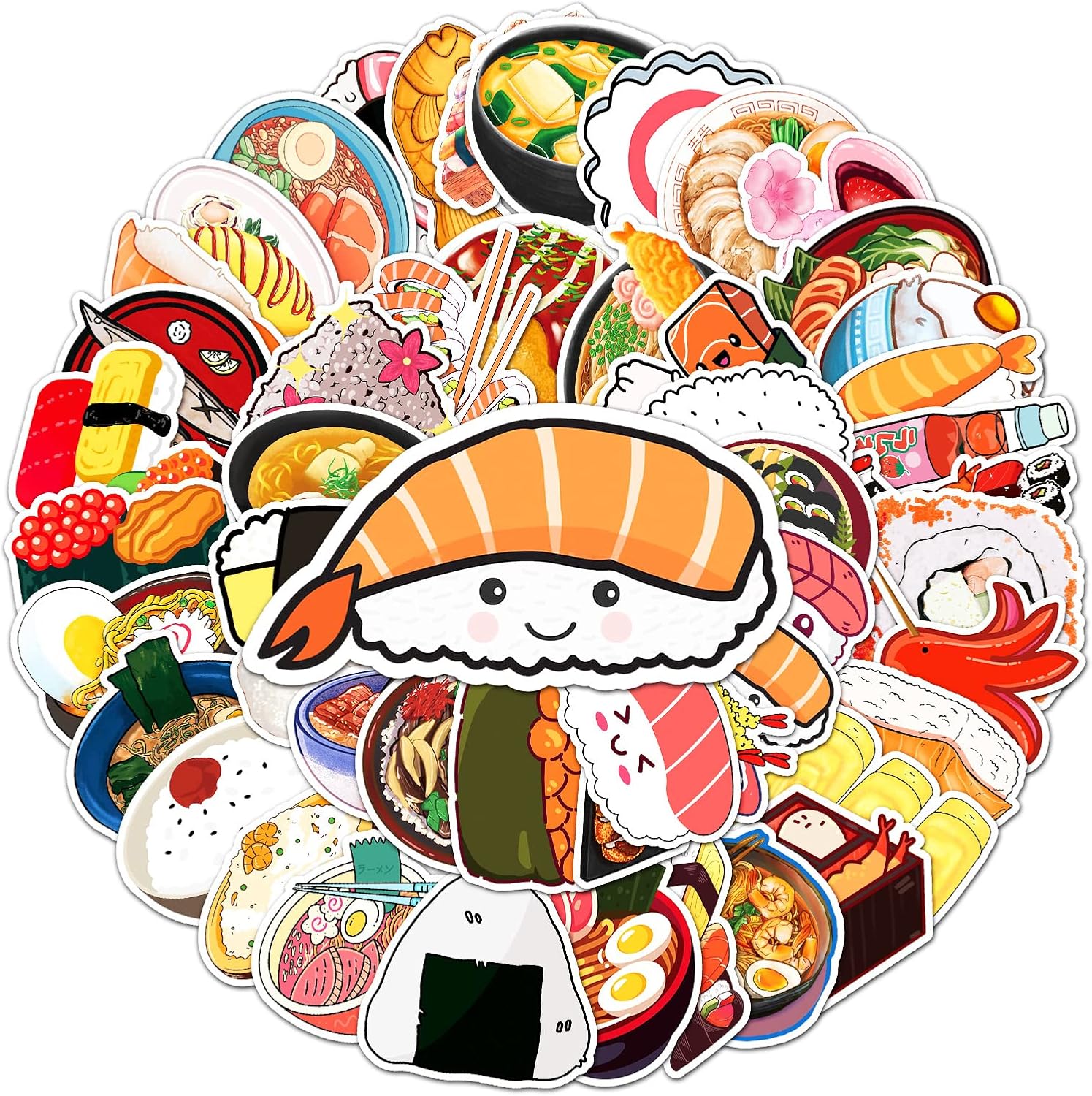 Amazon.com: 50 Japanese Sushi Roll Rice Stickers Food Vinyl Stickers ...
