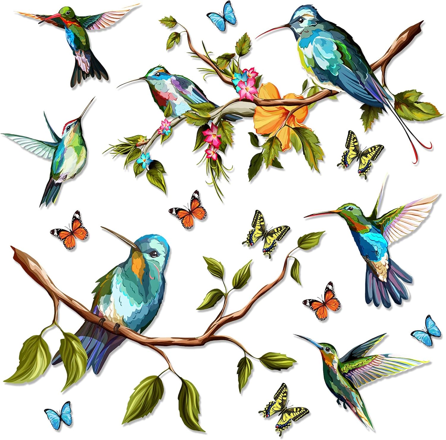 Amazon.com: Hummingbird Wall Decal Peel and Stick Bird Flower Wall ...