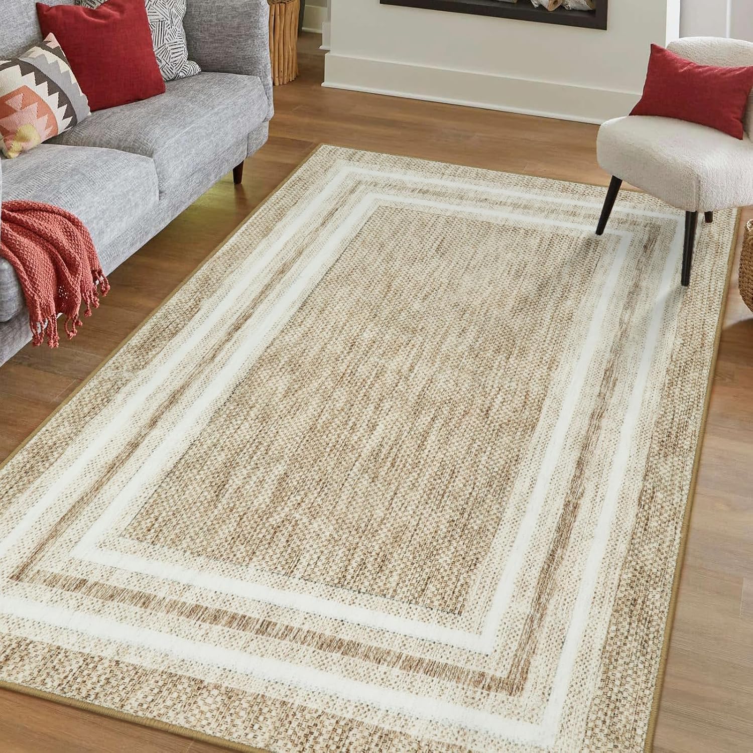 Amazon.com: OJIA Modern Bordered 5x7 Area Rugs, Washable Rugs for ...