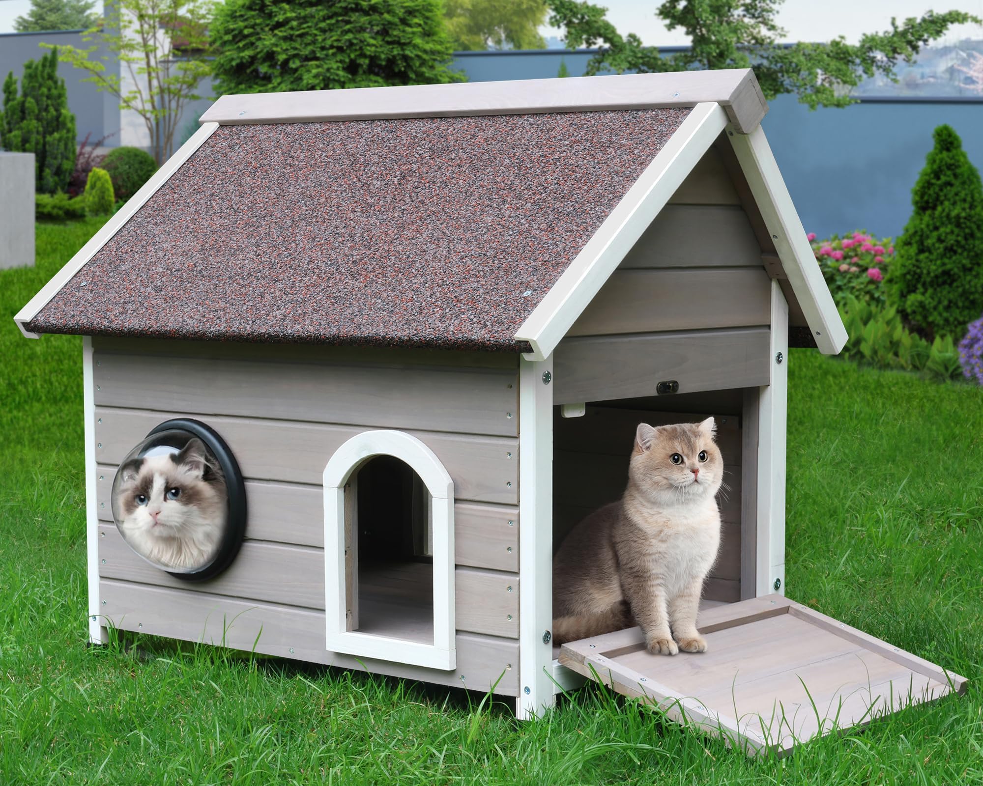 Deblue Outdoor Feral Cat House, Weatherproof Outdoor Cat House with ...