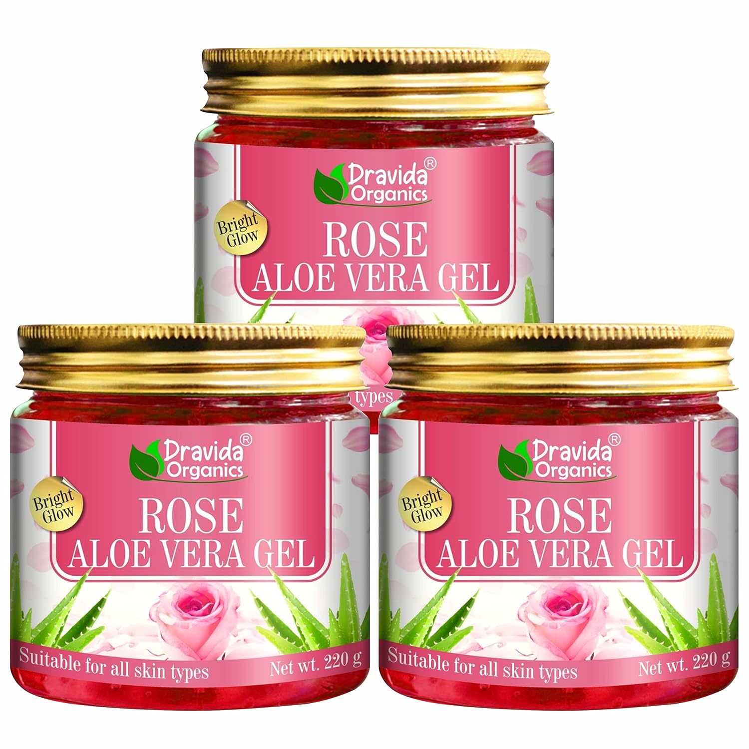 Dravida Organics 100% Pure Rose Aloe Vera Gel for Beautiful Skin & Hair ...