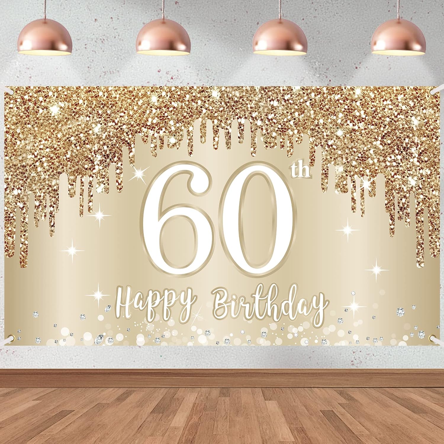 Amazon.com: Happy 60th Birthday Banner Backdrop Decorations for Women ...