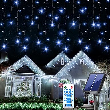 cyindzchwy 300 LED Christmas Icicle Lights Outdoor, 8-Mode Solar Icicle ...