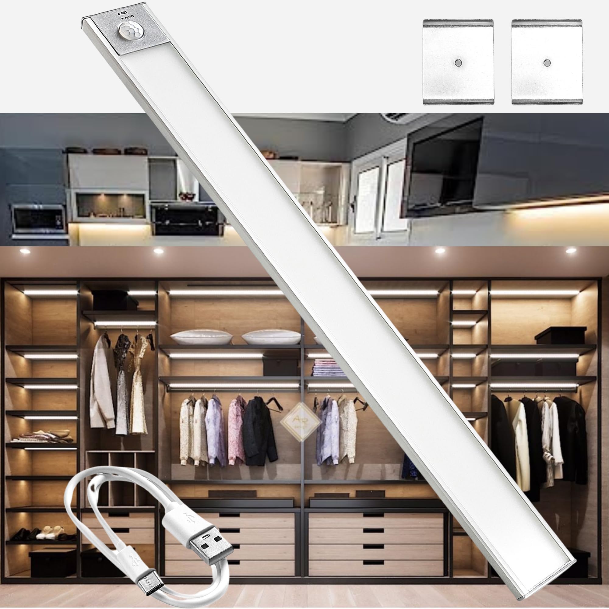 TITANESK Lampe Led De Placard Détecteur de Mouvement Rechargeable ...