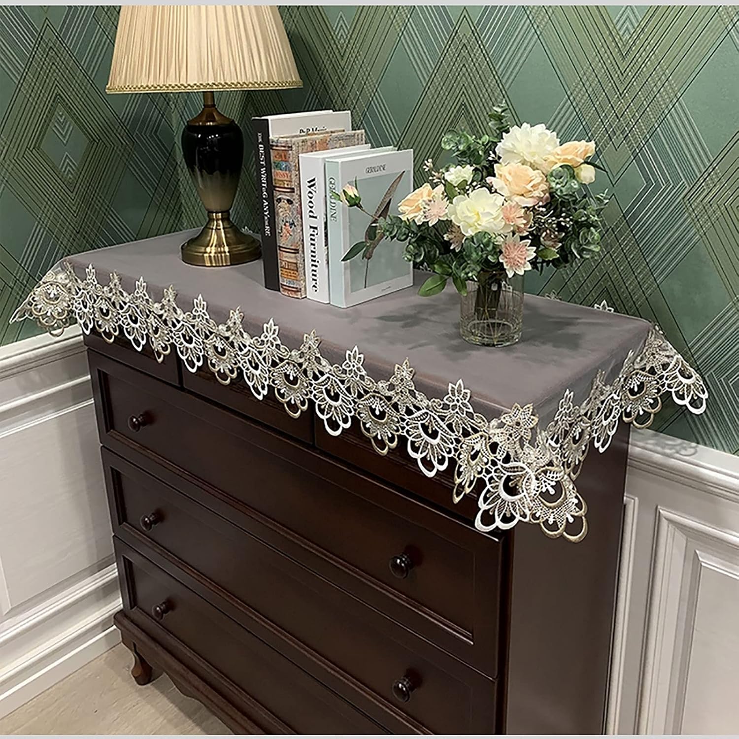 Amazon.co.jp: Elegant Luxury Embroidered Lace Runner Doilies Dresser ...