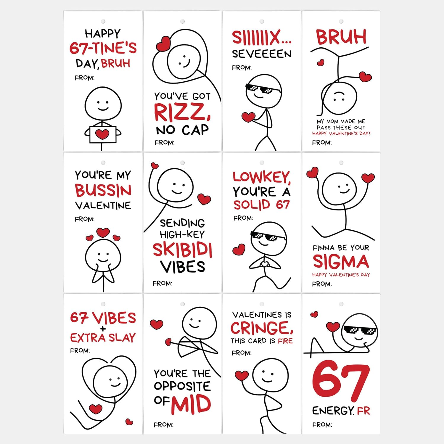 Amazon.com: BOYESE Slang Valentine Cards for Kids - Trendy Stickman ...