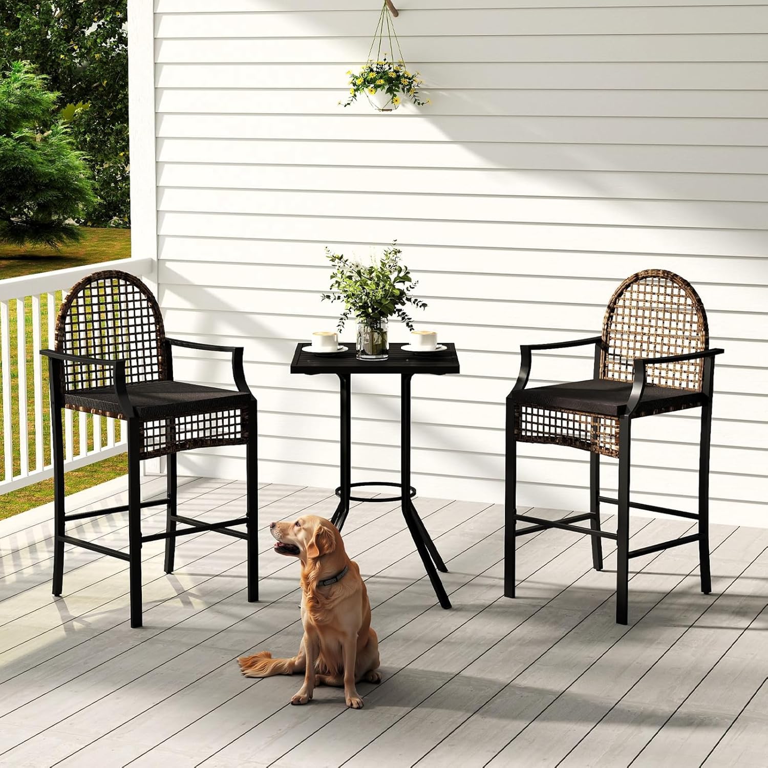 Amazon.com: DAYAOUTDOOR Outdoor High Stool Bistro Set with 2 Bar Chairs ...