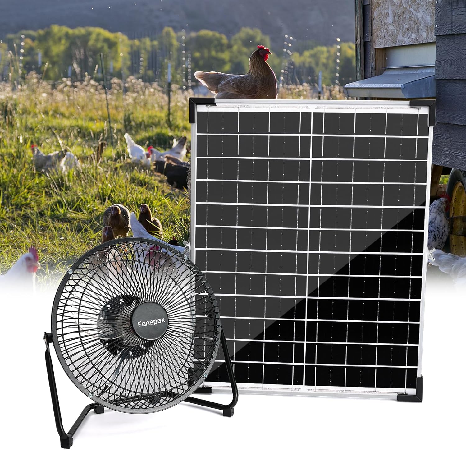 Amazon.com : Fanspex 8"" Solar Fan Kit, 20W Solar Powered Small Floor ...